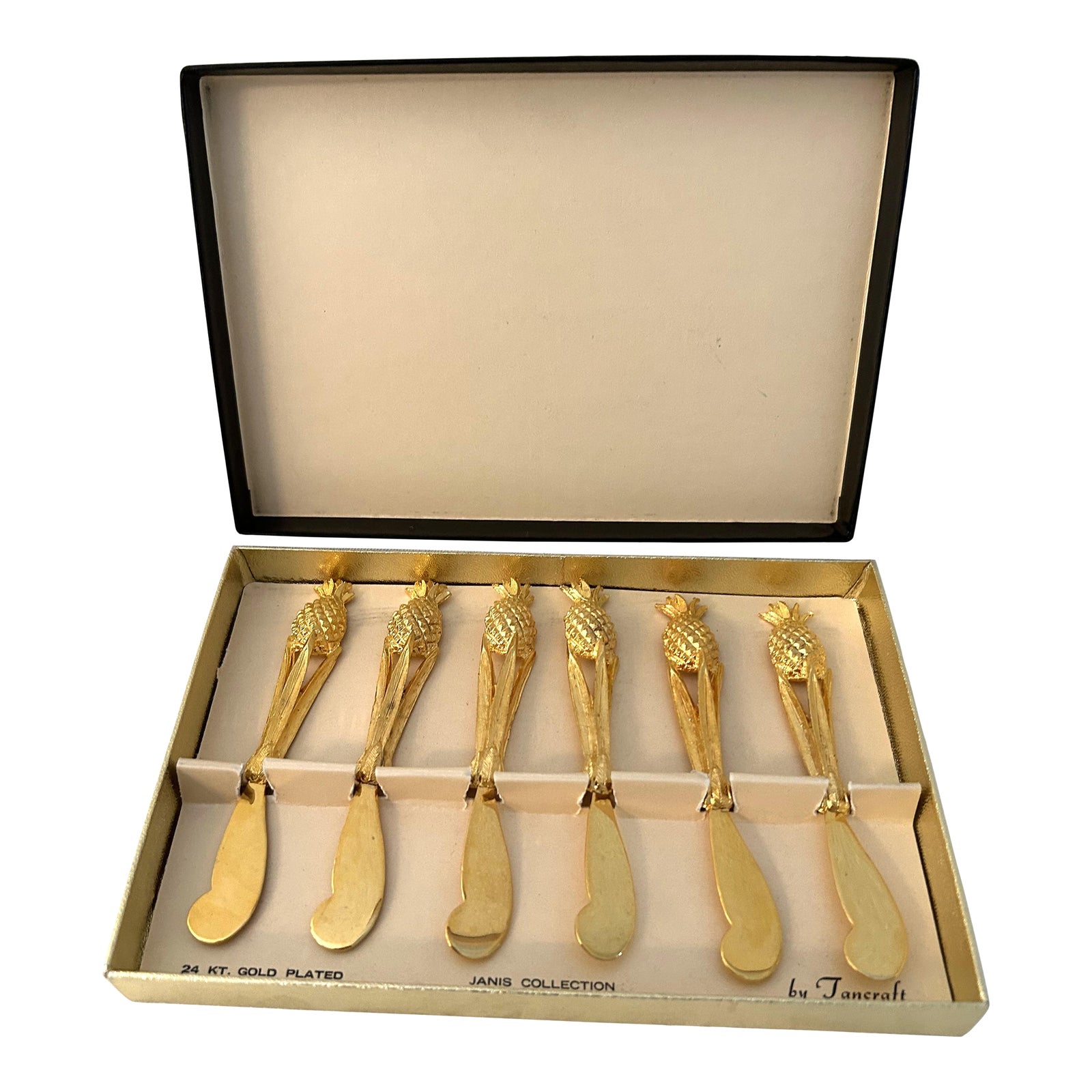 Mid-Century 24k Plated Pineapple Appetizer Spreaders, S/6 | Chairish