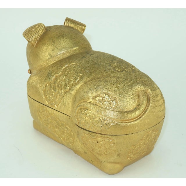 Saks Fifth Avenue Italian Gilt Metal Foo Dog Box | Chairish