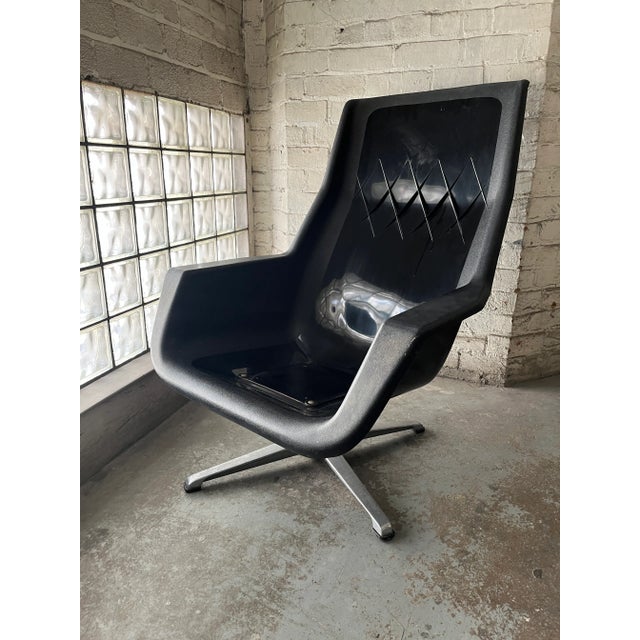 1970s Black Swivel "Evil Villain" Chair Attributed to Overman | Chairish