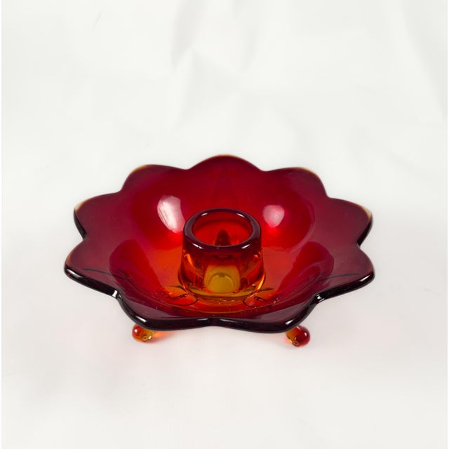 Fenton Ruby Amberina 3 Footed Candleholder | Chairish