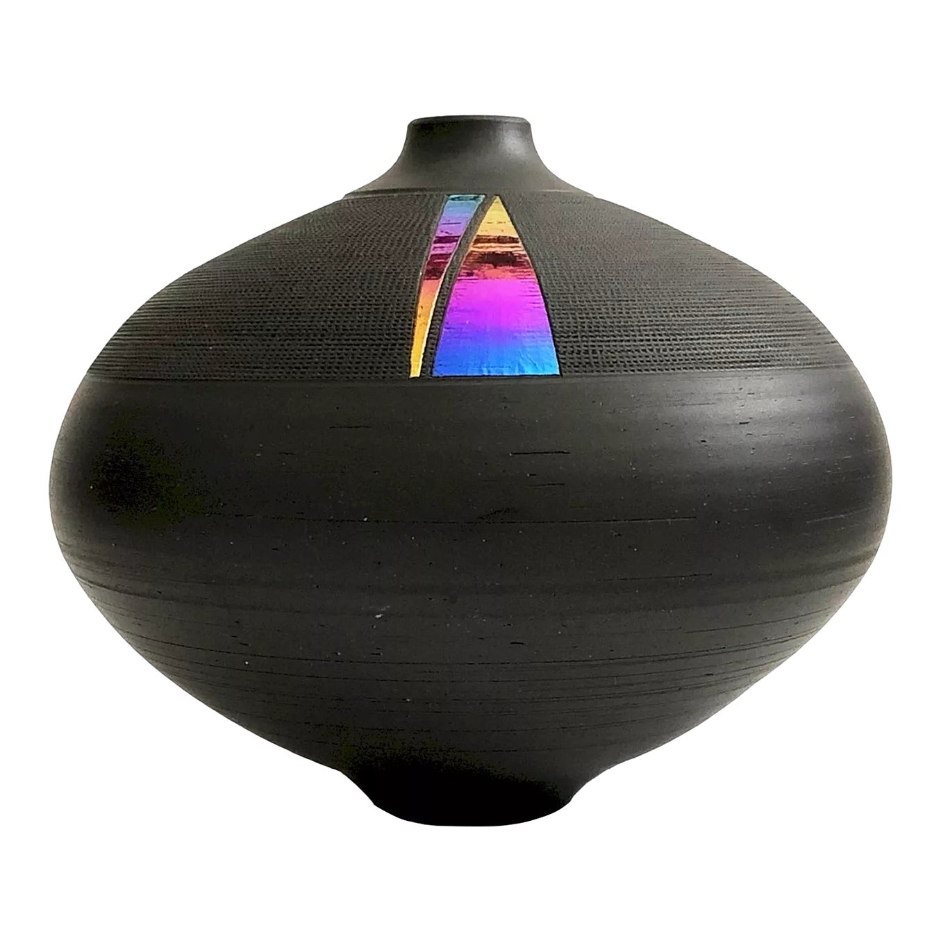 Vintage Renee Margolin Studio Art Pottery Black Bisque Ceramic Vase ...