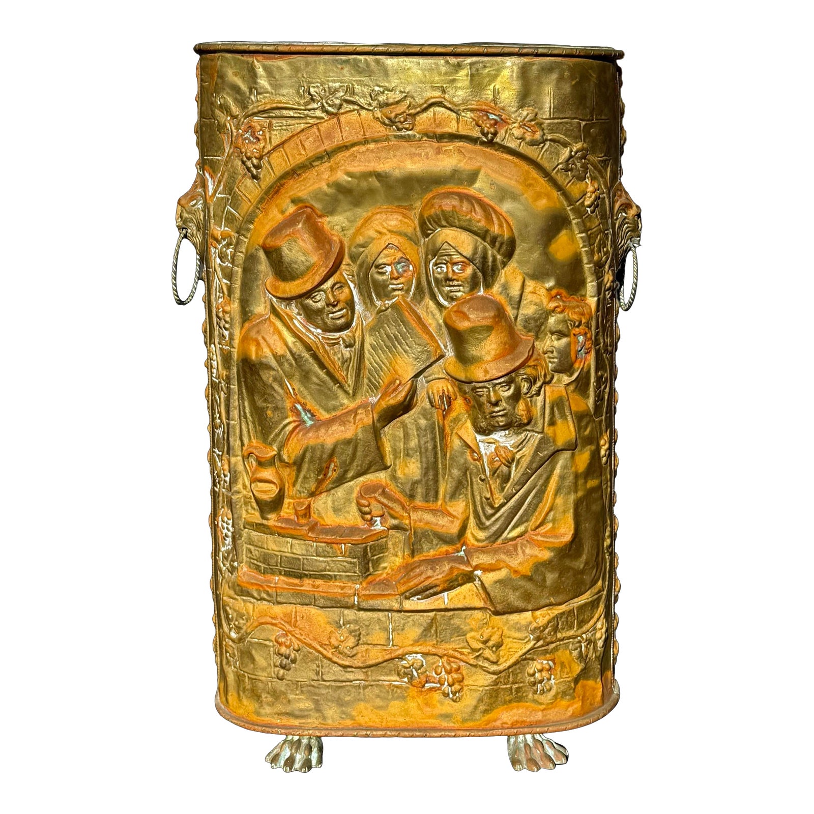 Late 19th Century Victorian Repoussé Embossed Brass Umbrella Stand Lion ...