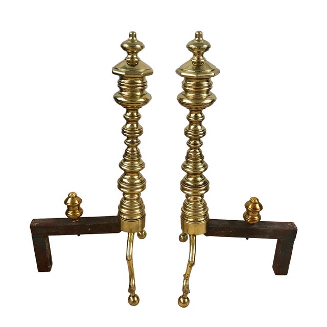 1820 English Brass Late Federal Period Andirons - a Pair | Chairish