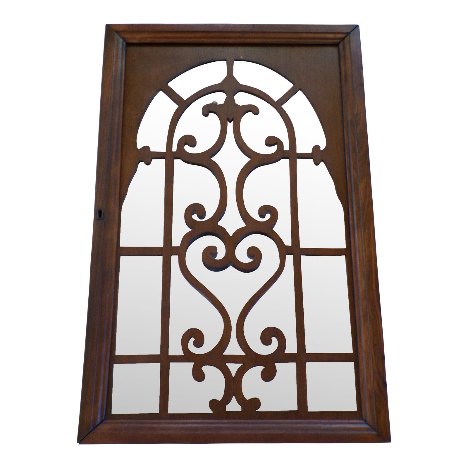Vintage Walnut Framed Arched Fretwork Overlay Wall Mirror | Chairish