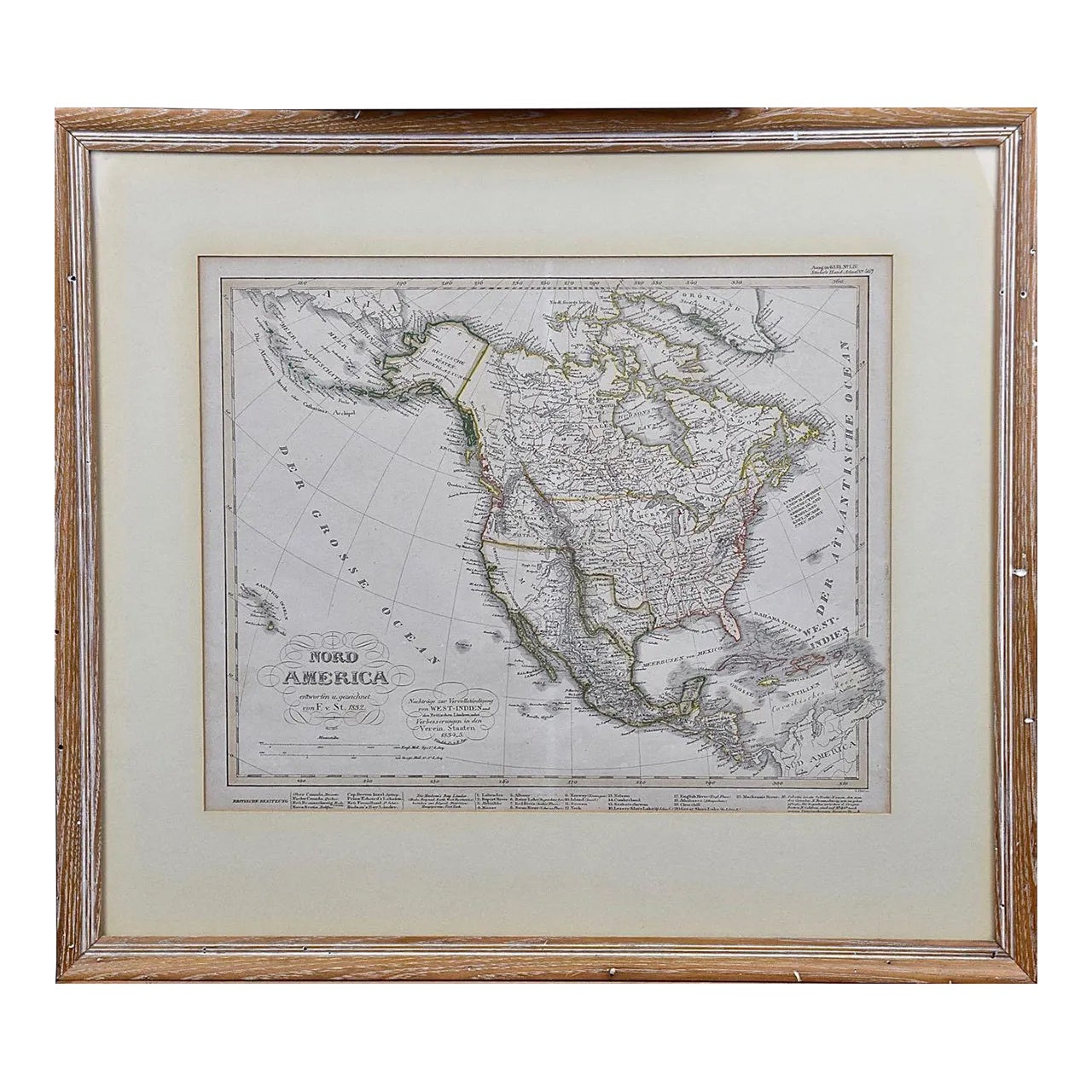 America: A Framed Hand-Colored 19th Century German Map by Adolph ...