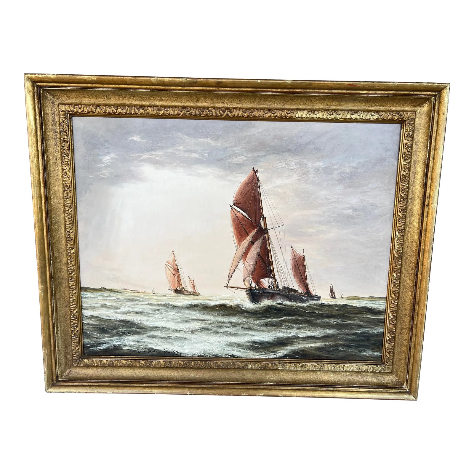 John Bentham-Dinsdale "Thames Entry" Oil on Canvas C. 1972 | Chairish