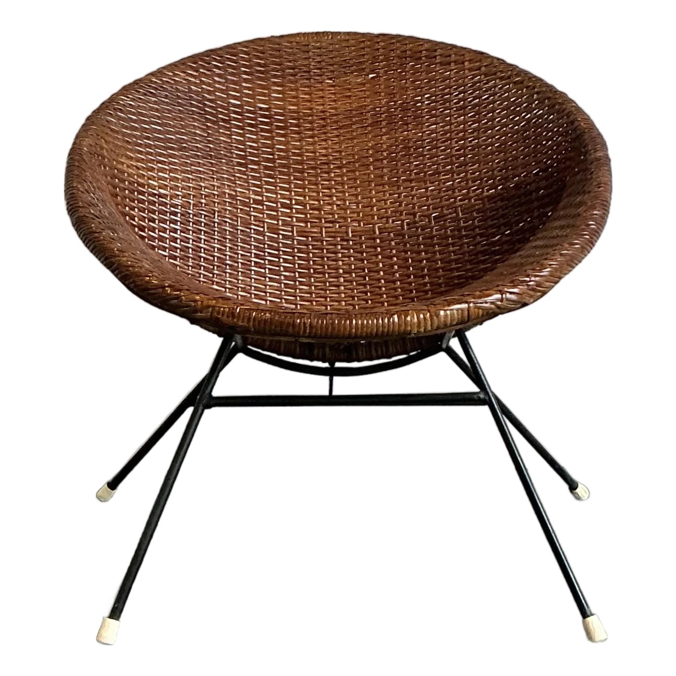 Vintage Mid-Century Modern Woven Rattan Hoop Chair | Chairish