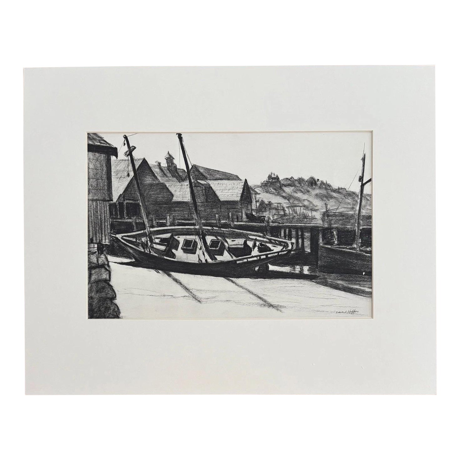 Matted 1960s Print of an Edward Hopper Drawing, "Gloucester, Boats at ...