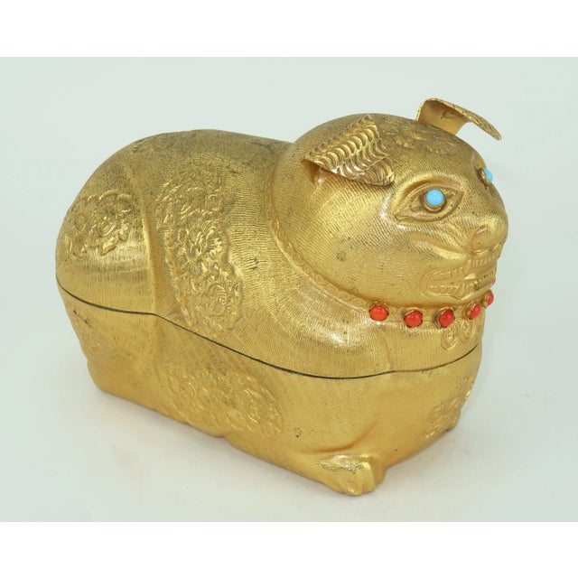 Saks Fifth Avenue Italian Gilt Metal Foo Dog Box | Chairish