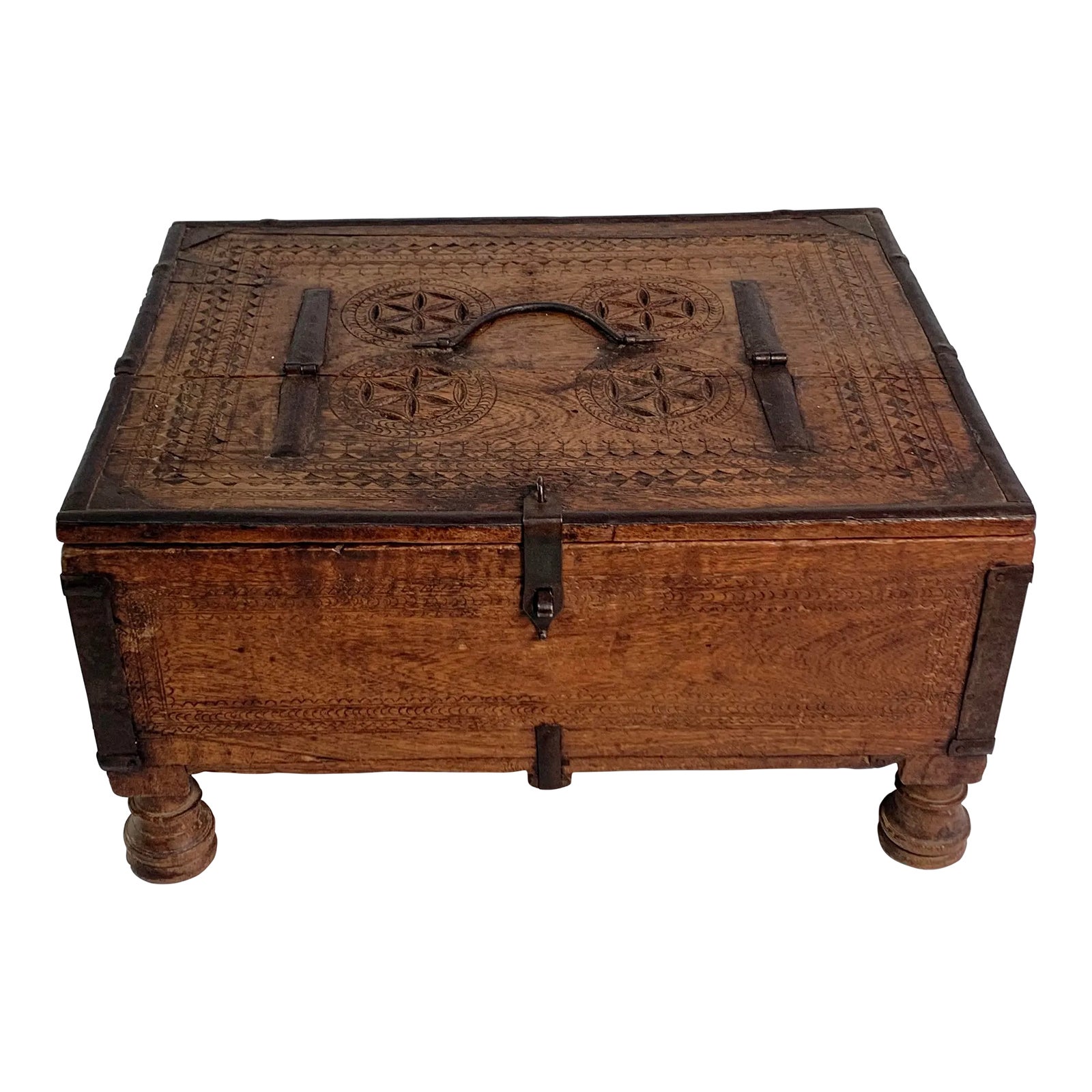 Late 19th Century Large Wooden Carved Indian Dowry Box | Chairish