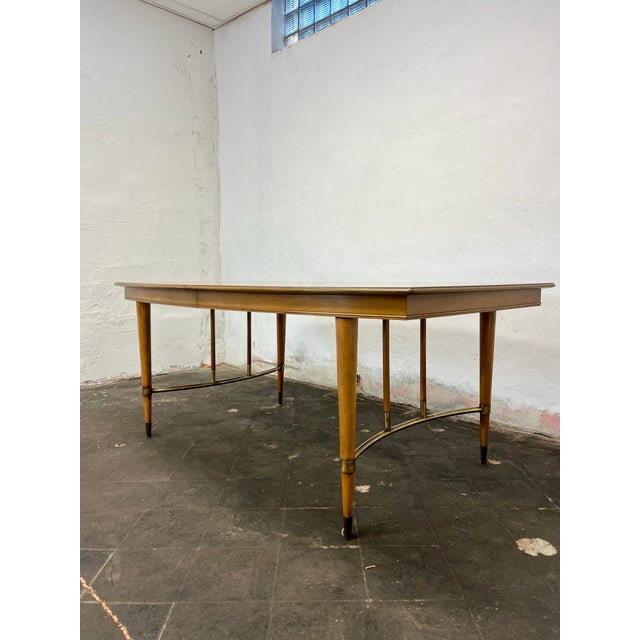 Mid Century Metz Dining Table Cherry Brass 2 Leaves | Chairish