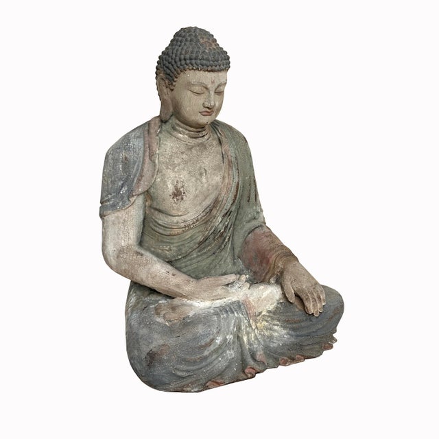 Chinese Rustic Wood Sitting Gautama Amitabha Buddha Statue | Chairish