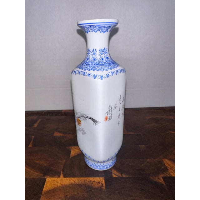 Vintage Chinese Eggshell Porcelain Vase Hand Painted Birds | Chairish