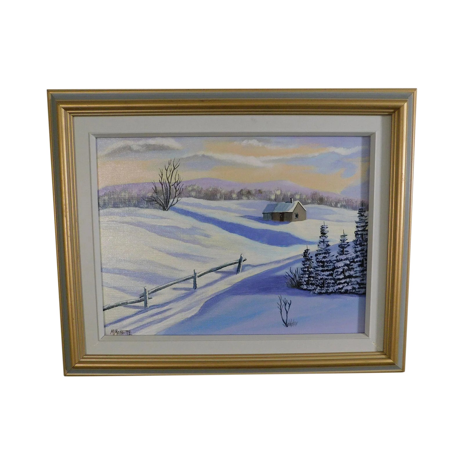 M. Monette Oil Painting on Canvas Board Landscape Late Winter Afternoon ...