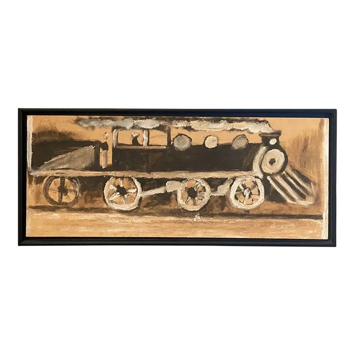Jimmy Lee Sudduth “Steam Locomotive” Folk Art Painting | Chairish
