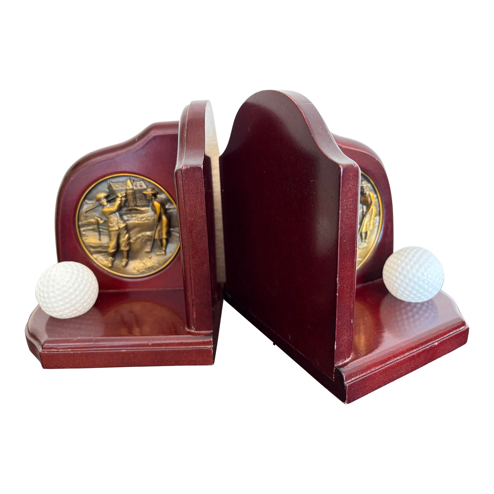 Golf Themed Vintage Bookends With Brass Inserts-a Pair | Chairish
