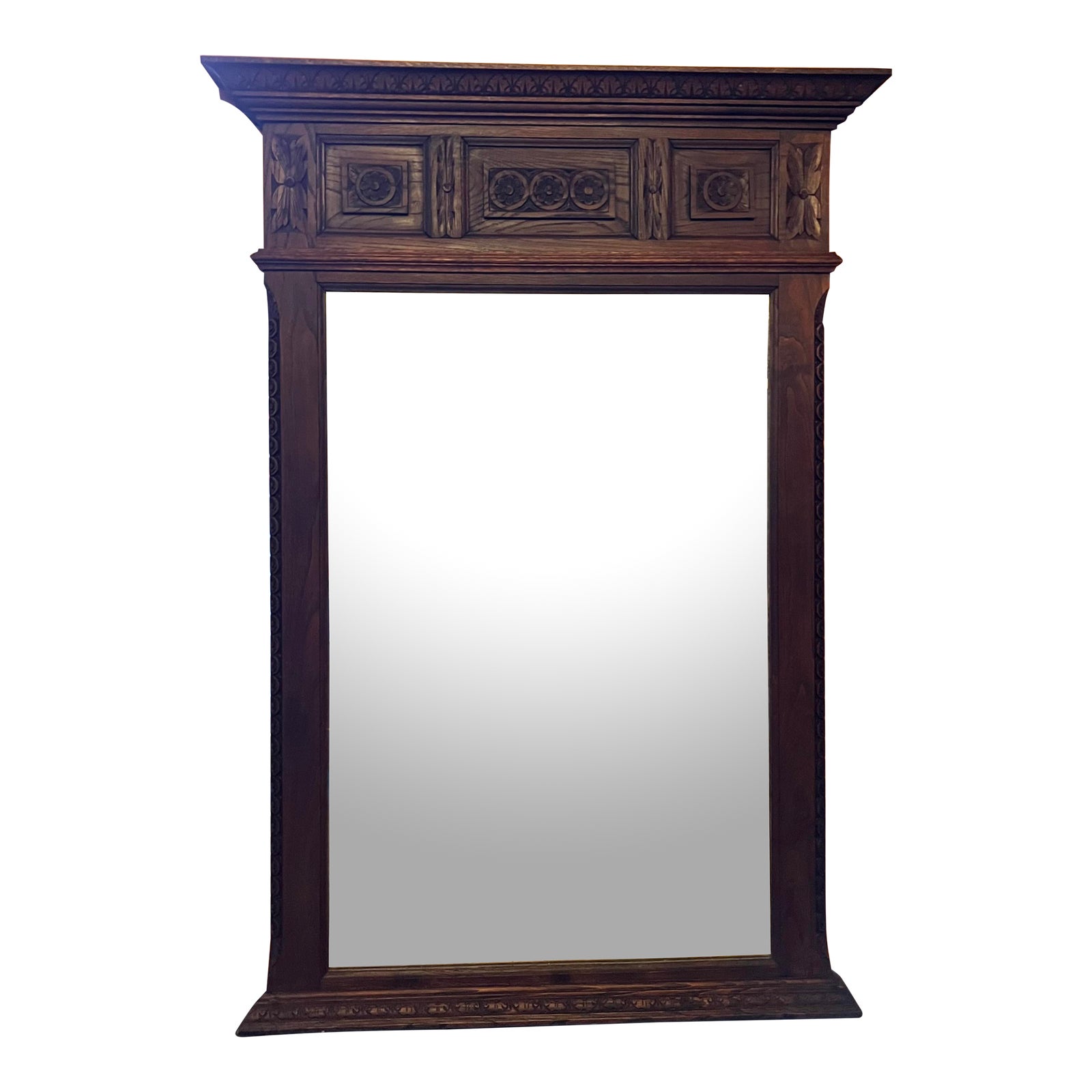 Large Antique Oak Parlor Mirror | Chairish