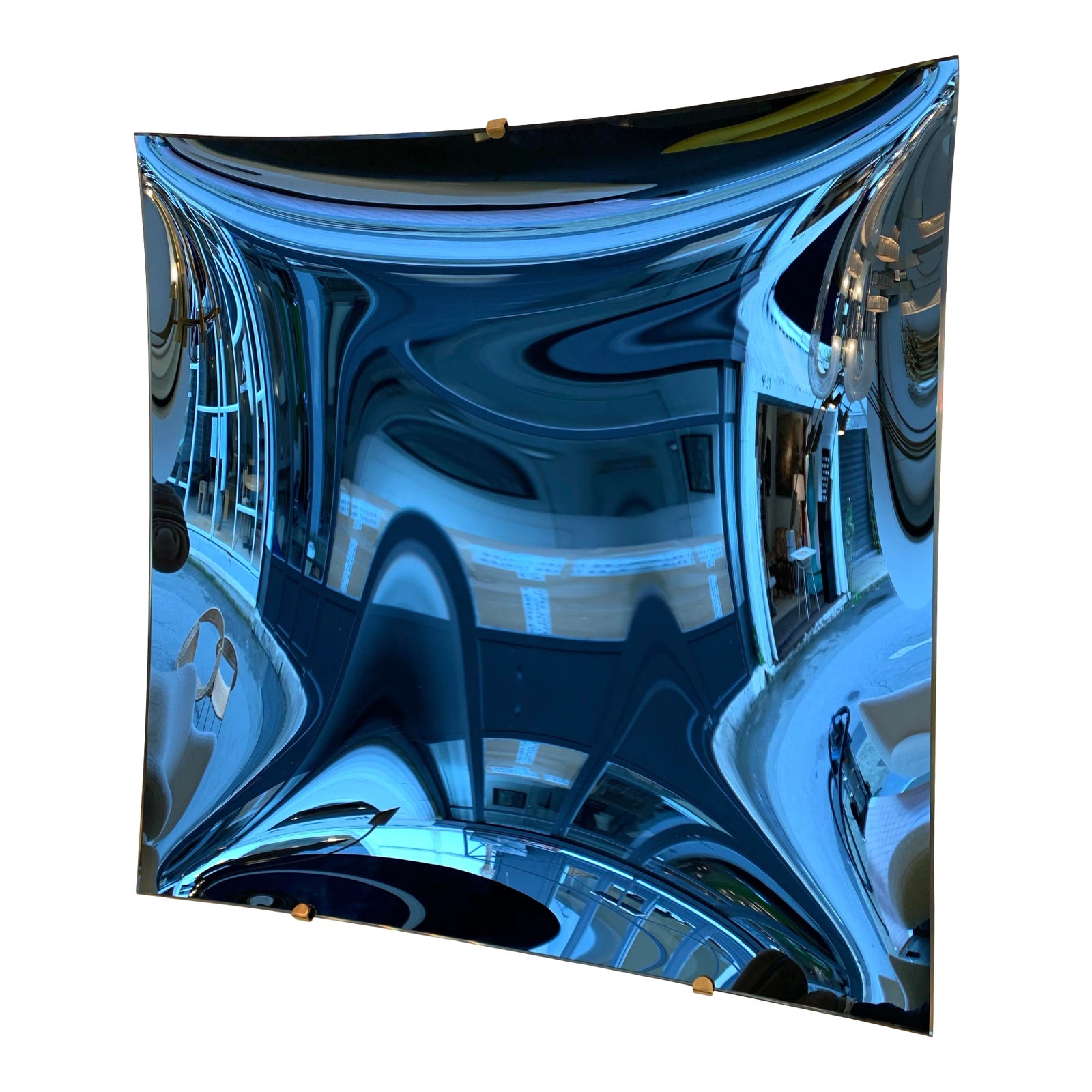 Contemporary Blue Square Curve Mirror, Italy | Chairish