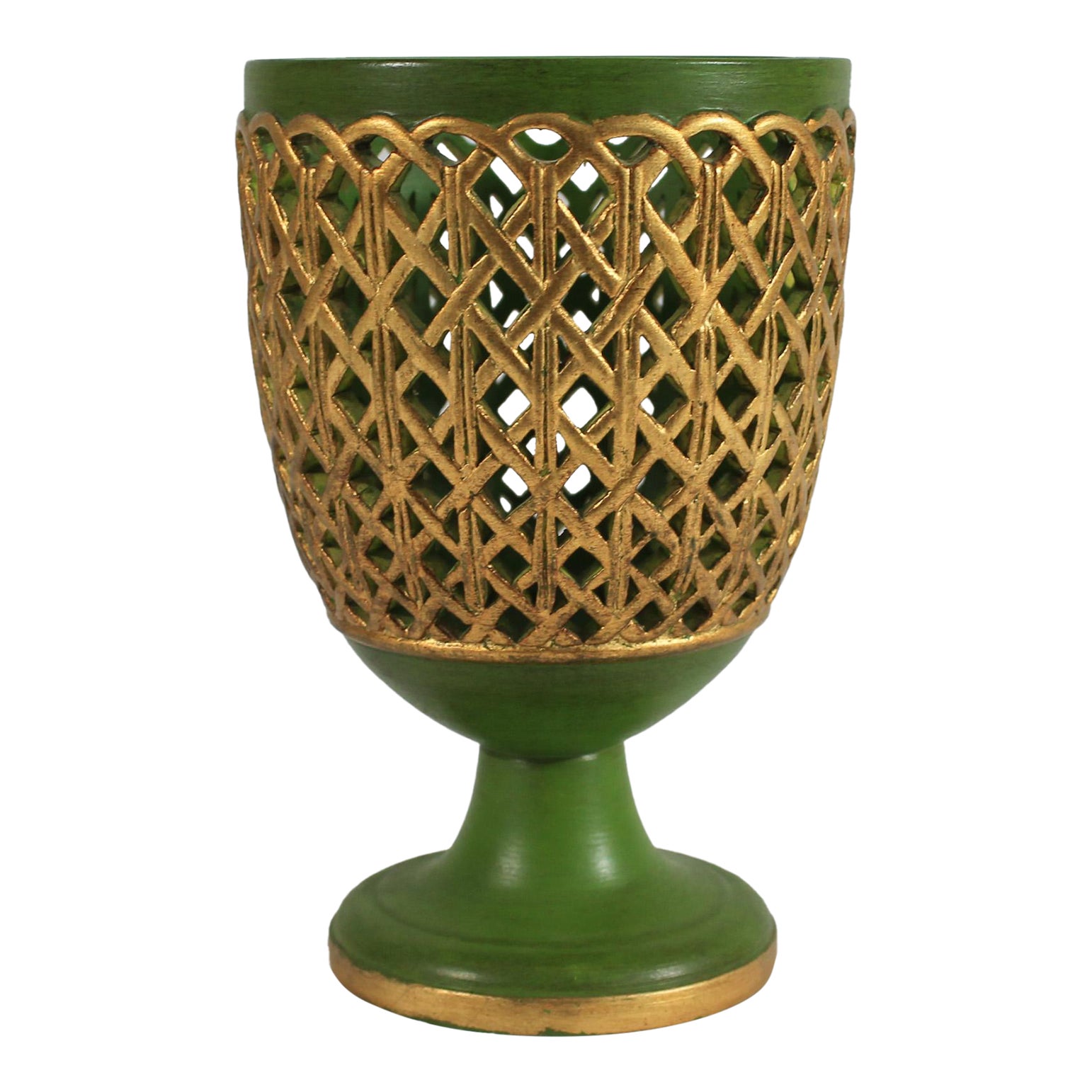 Vintage Ceramic Green & Gold Italian Reticulated Footed Vase or Vessel ...