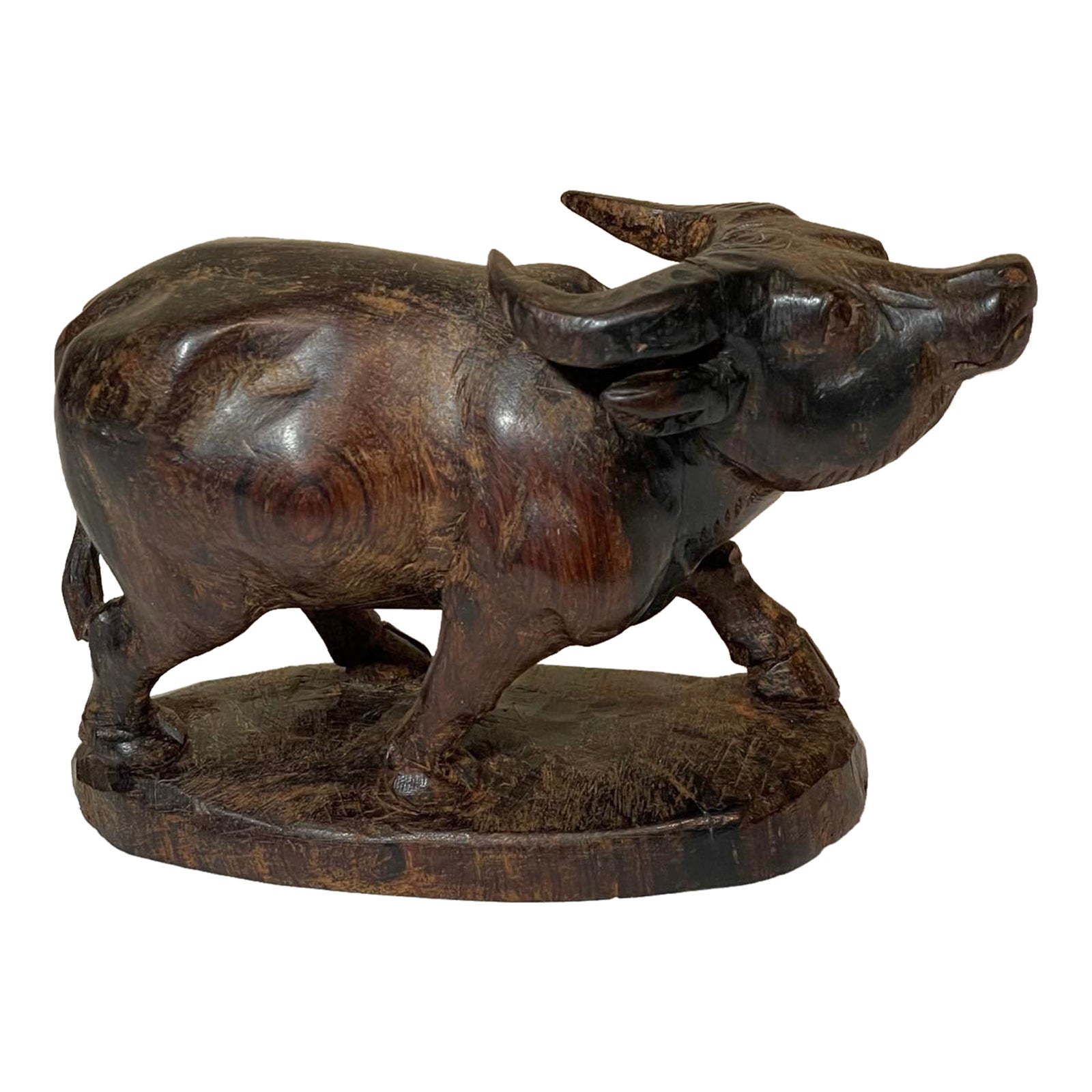 Vintage Handmade Carved Walnut Wood Bull With Horns Figurine Sculpture ...