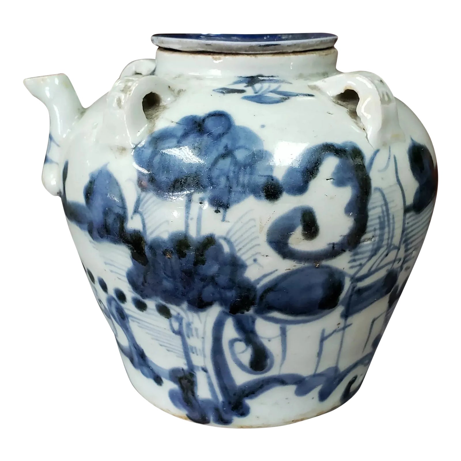 Early 19th Century Chinese Blue & White Soft Paste Porcelain Wine Pot ...