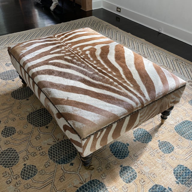 Vintage Zebra Print Ottoman | Chairish