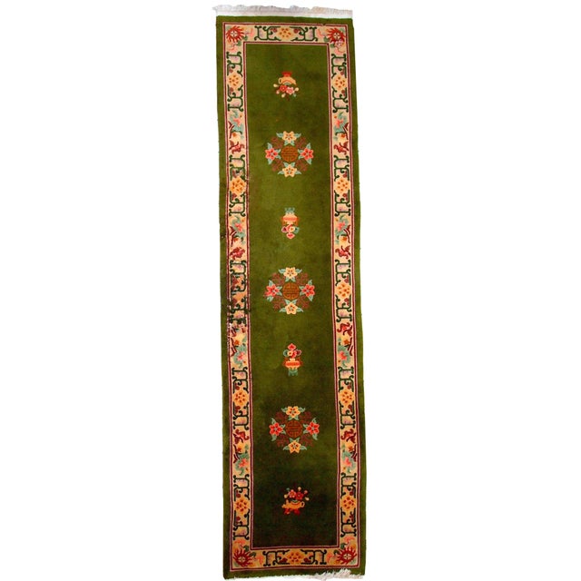 1970s Handmade Vintage Art Deco Chinese Runner 2.9' X 11' | Chairish
