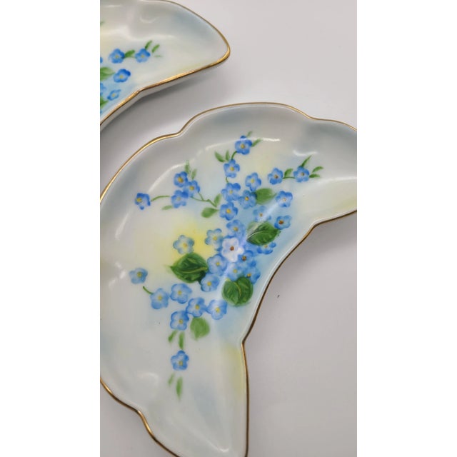 Vintage Hand Painted Crescent Shape Bone Plates- Set of 4 | Chairish