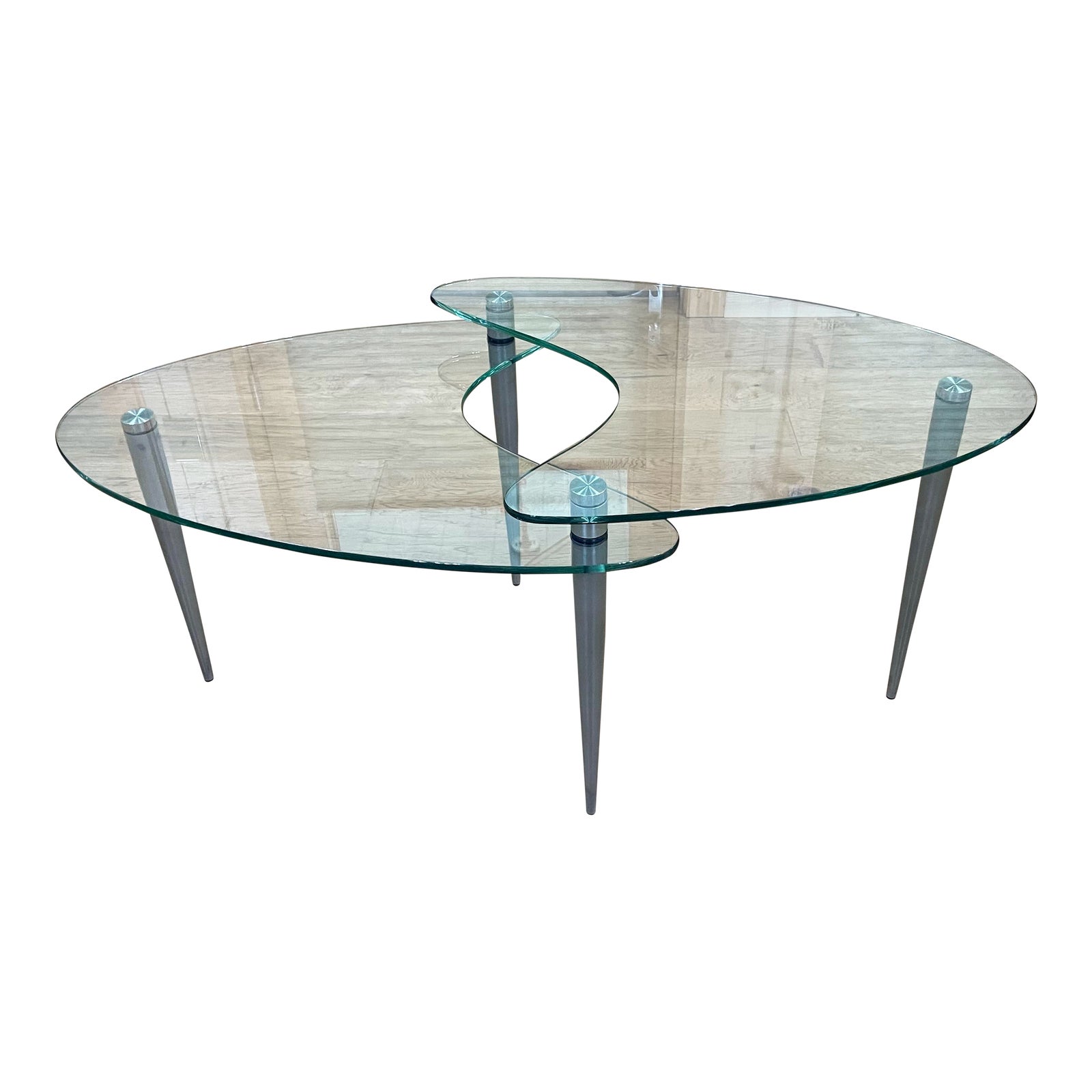 Vintage Glass and Metal Boomerang Two Tier Coffee Table | Chairish
