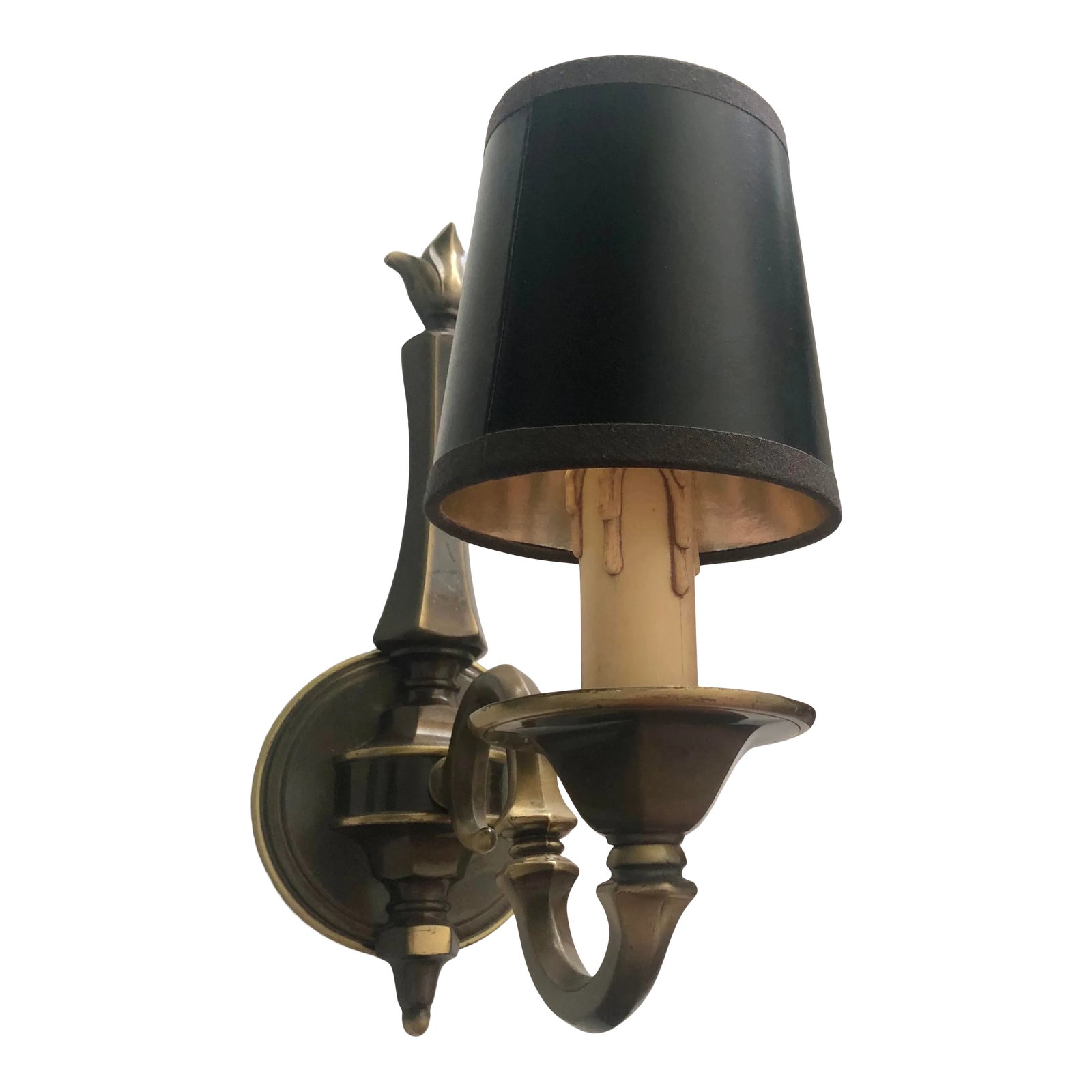 Federal Style Single Brass Sconce with Shade | Chairish