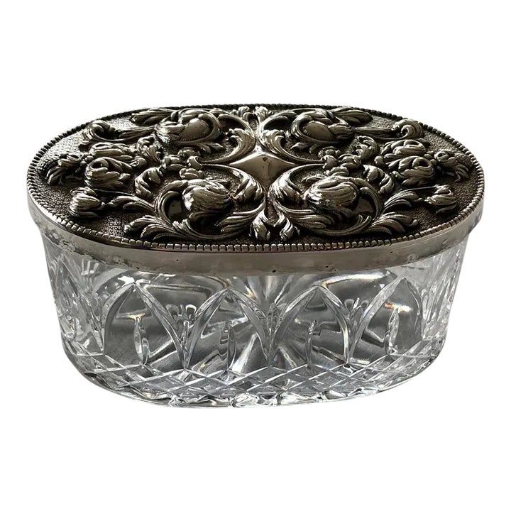 1970s Oval Atlantis Crystal Box With Topazio Silverplate Repoussé Lid ...
