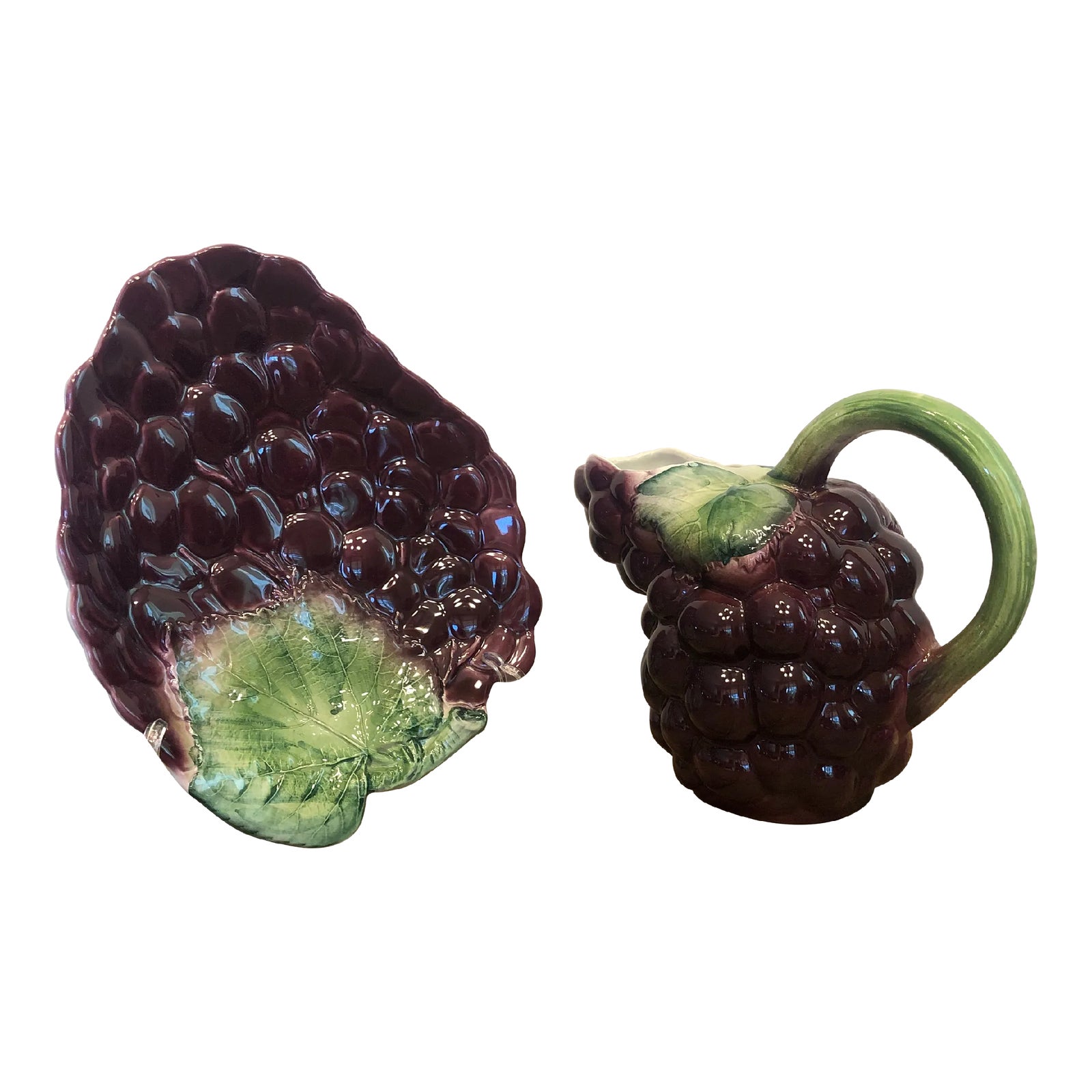 1980s Vintage Italian Ceramic Grape Tray & Pitcher Set- 2 Pieces | Chairish