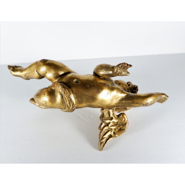 Antique Wood Carved Gold Gilt Flying Winged Putti | Chairish