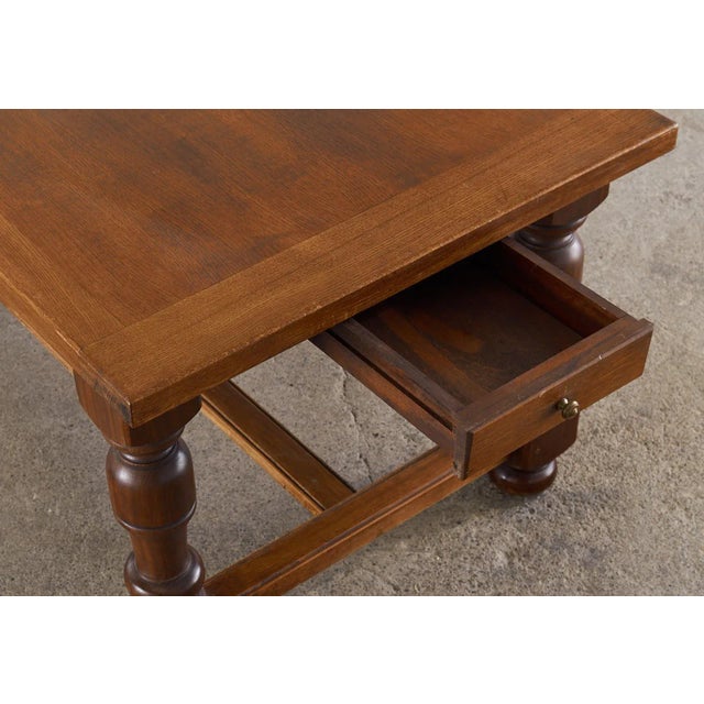 Country English Provincial Oak Farmhouse Trestle Dining Table | Chairish
