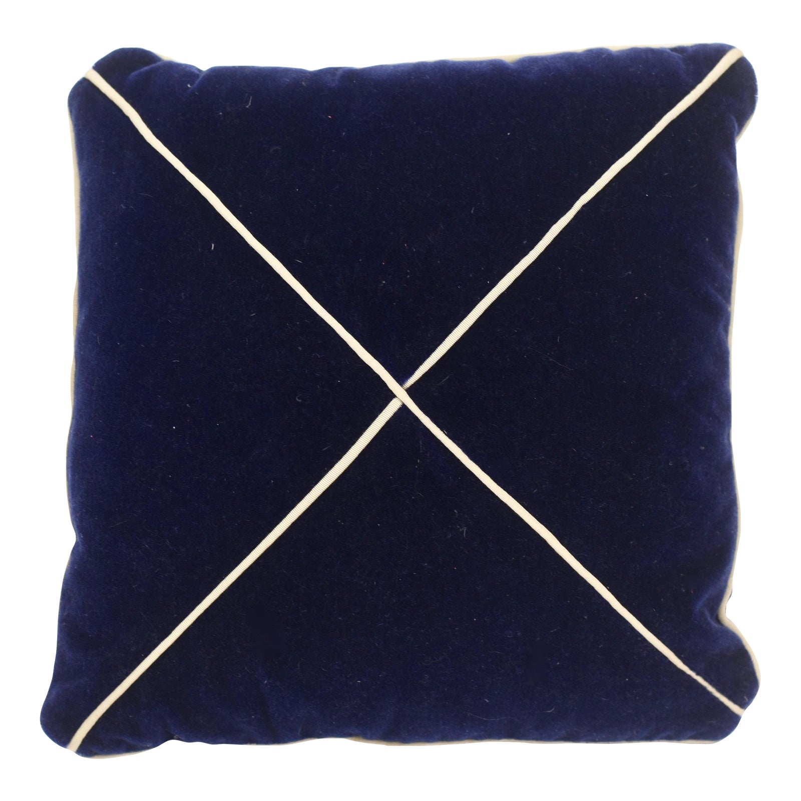 Blue Velvet Designer Pillow With Mitered Corded Face | Chairish