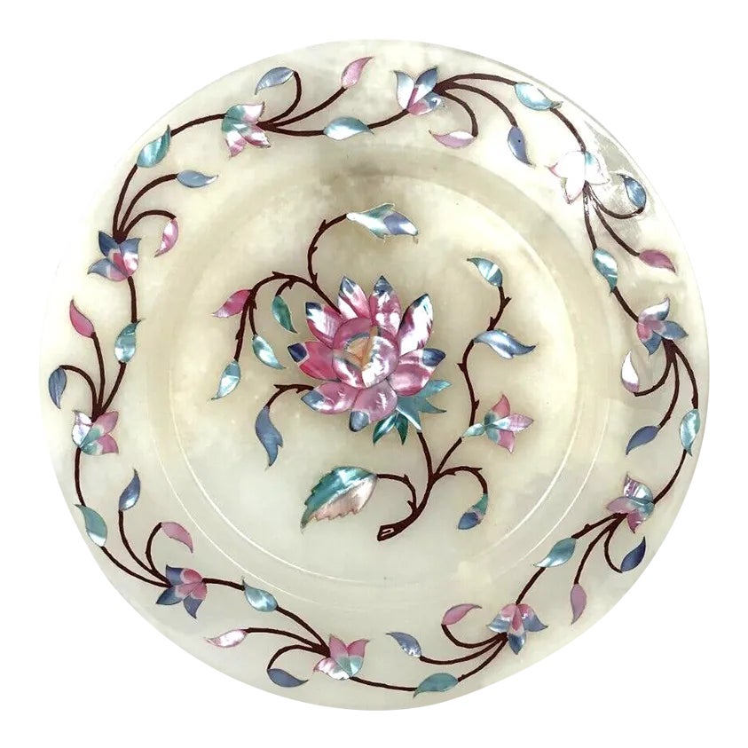 1980s Handcrafted Mother of Pearl Flower Design Inlay Onyx Decorative ...