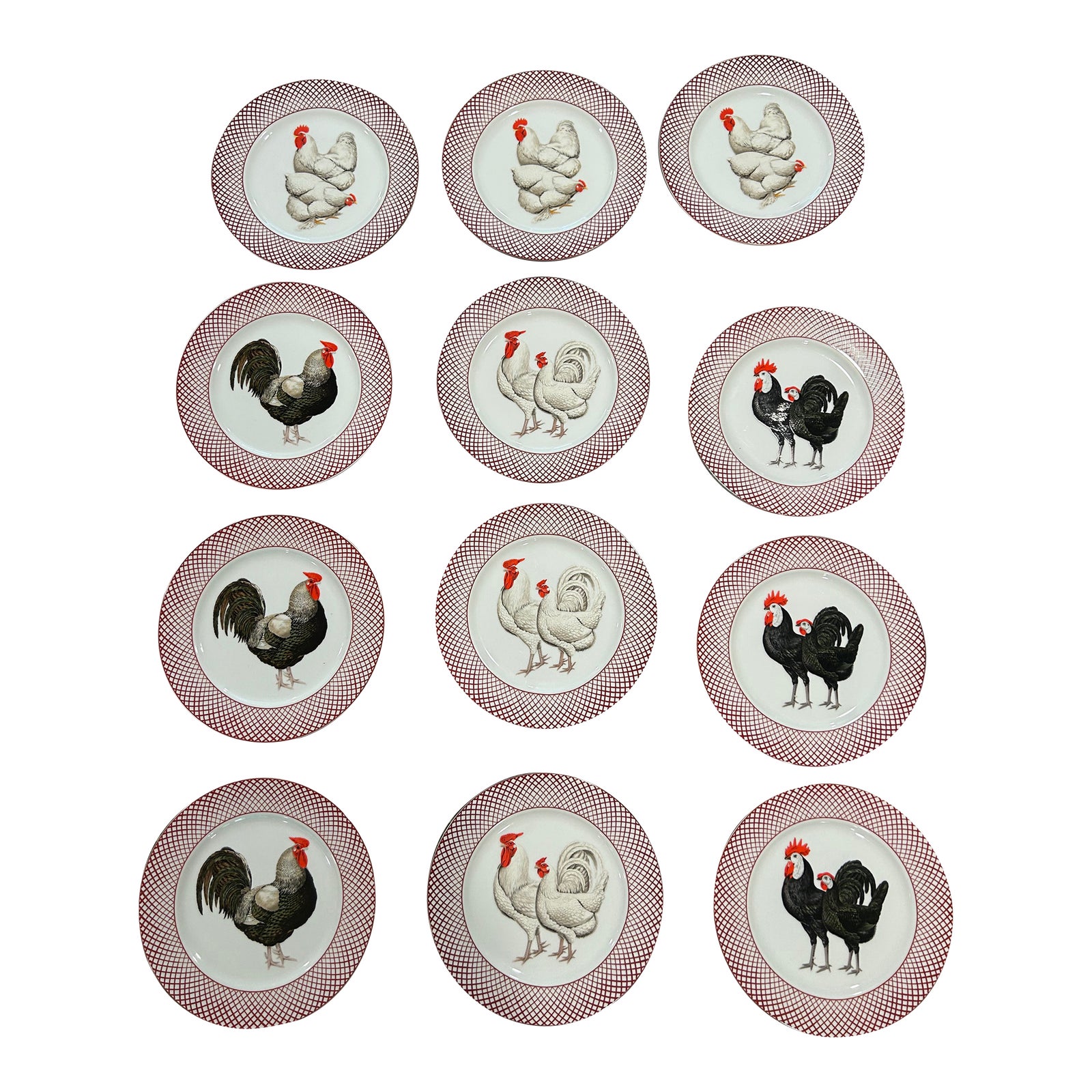 1980s Rooster Plates With Four Different Rooster Designs- Set of 12 ...