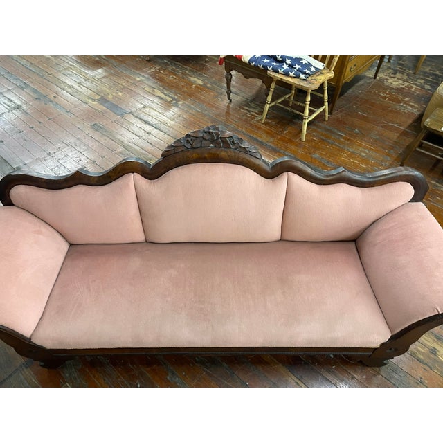 Antique Victorian Upholstered Sofa With Carved Wood Frame | Chairish