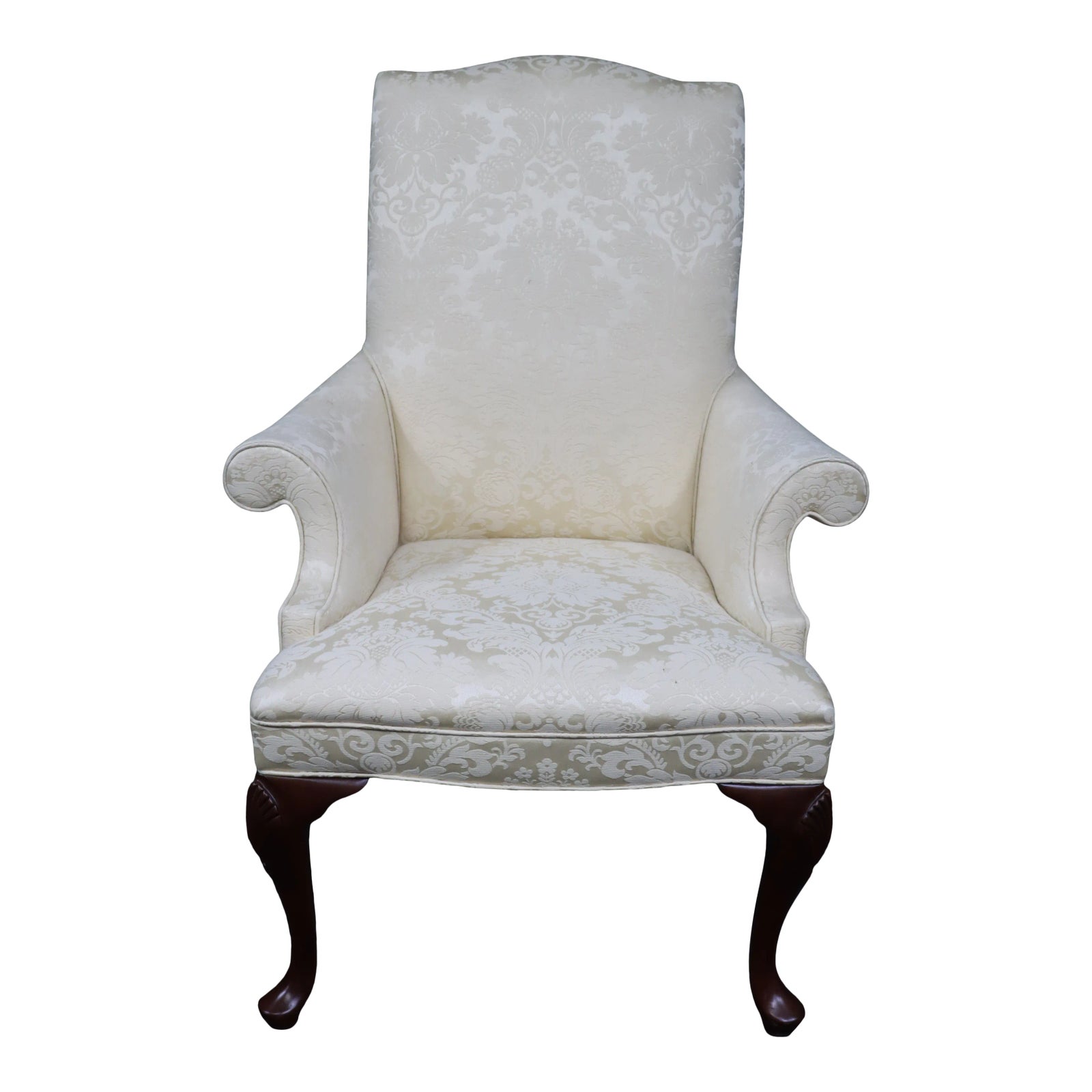 Mid 20th C. Damask Wingback Chair | Chairish