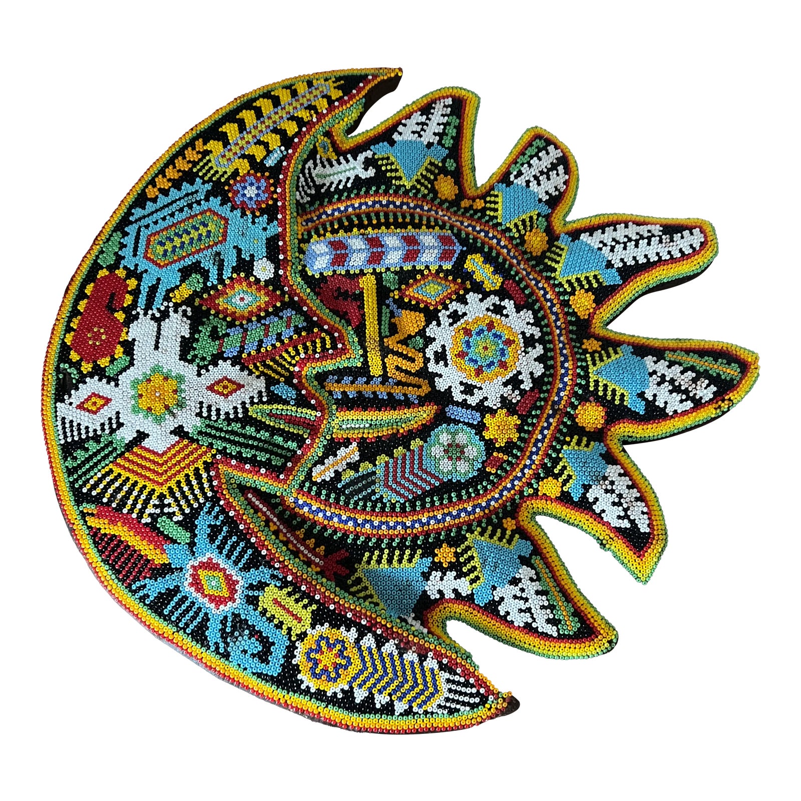 Vintage Handmade Mexican Huichol Beadwork Sun and Moon Form Sculptural ...