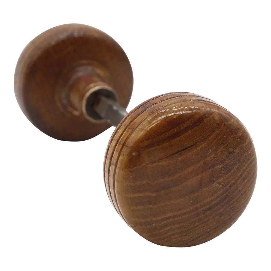 Mid 20th Century Restored Round Flat Front Wood Door Knobs With Brass Shank | Chairish