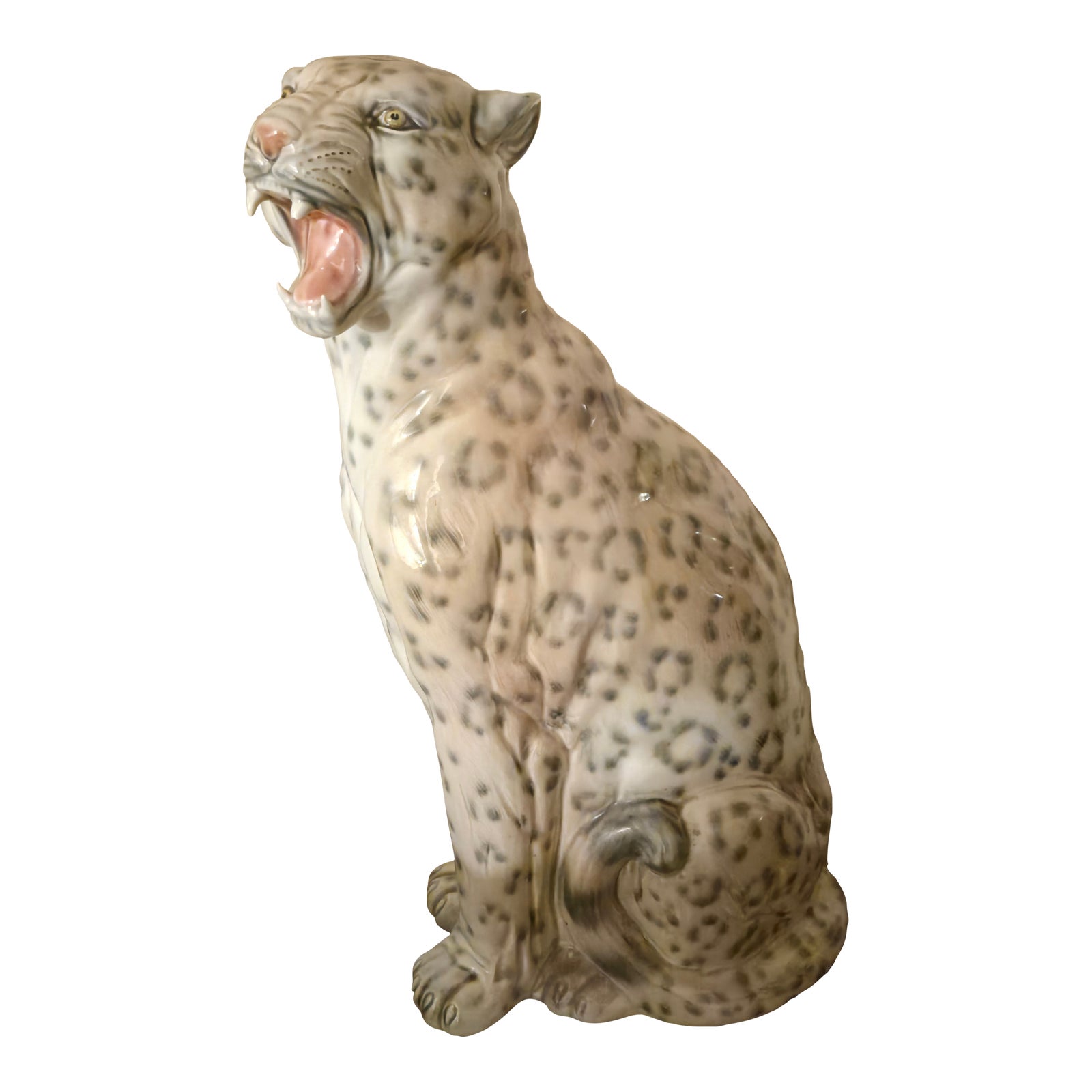 1970"s Snow Leopard Ceramic Statue | Chairish
