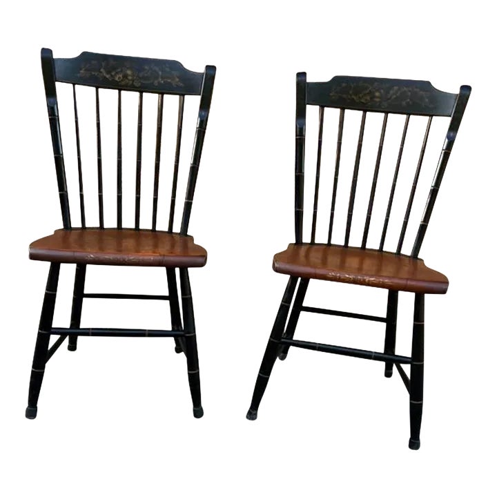 1960s Pair Hitchcock Stencil Side Chairs | Chairish