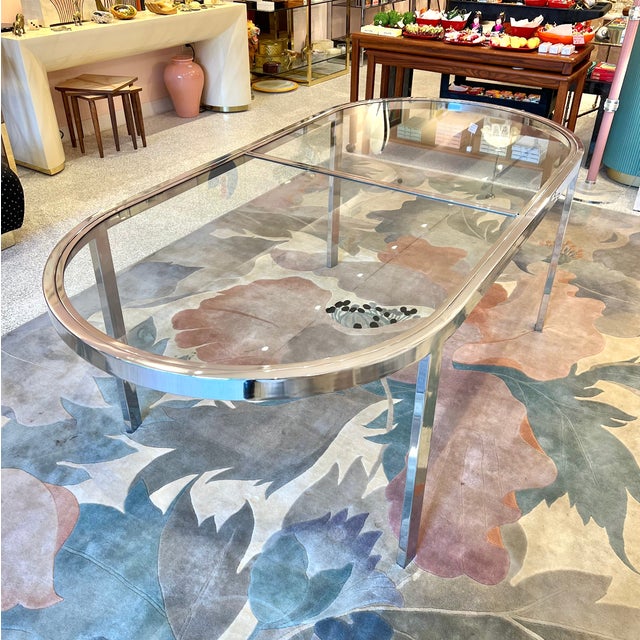 1980's Extendable Chrome and Glass Oval Dining Table by Design ...