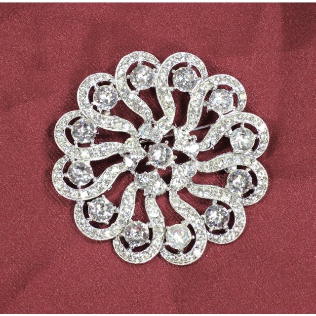 Vintage 1950s Designer Bogoff Crystal Rhodium Brooch | Chairish