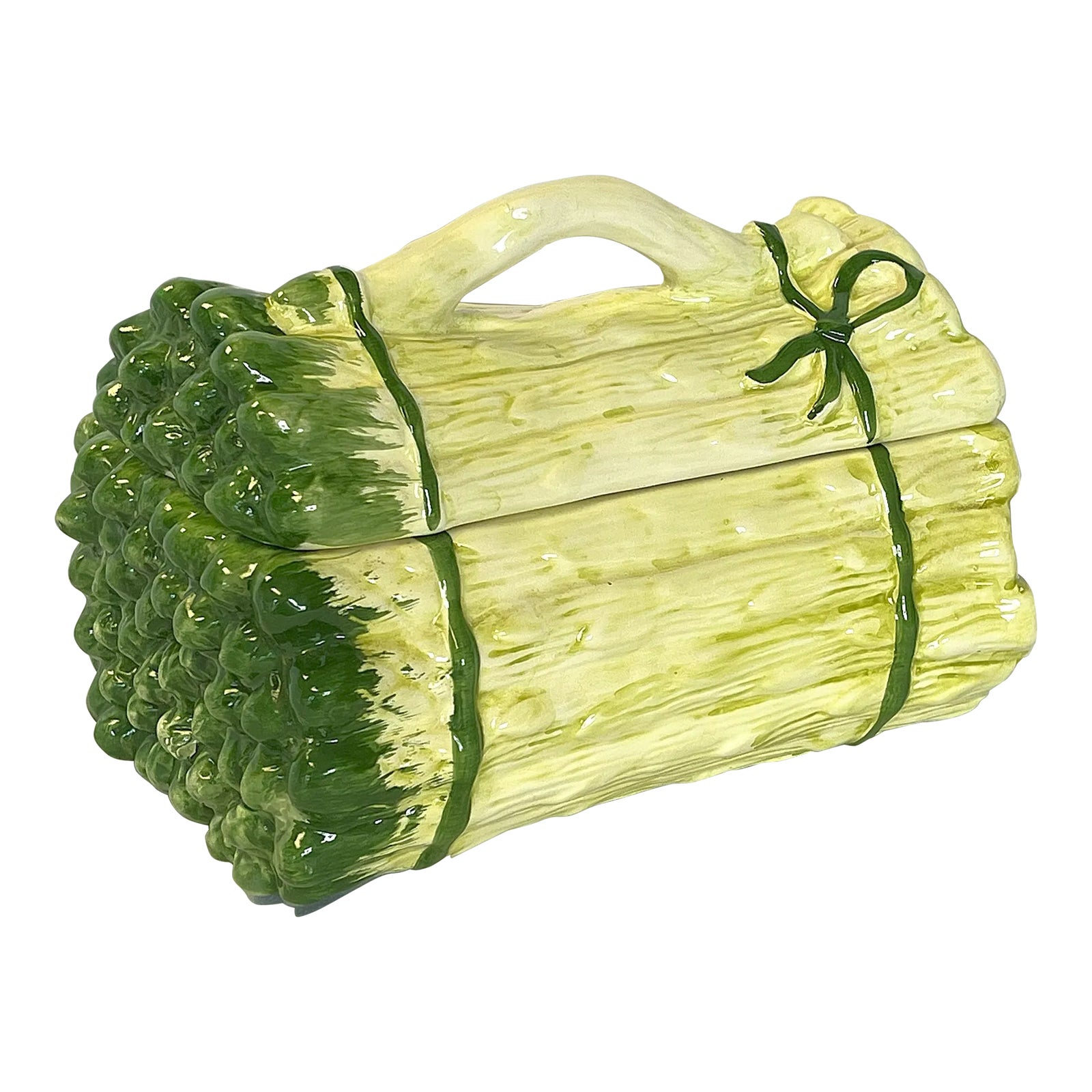 Vintage Majolica Asparagus Lidded Ceramic Dish Made in Portugal | Chairish