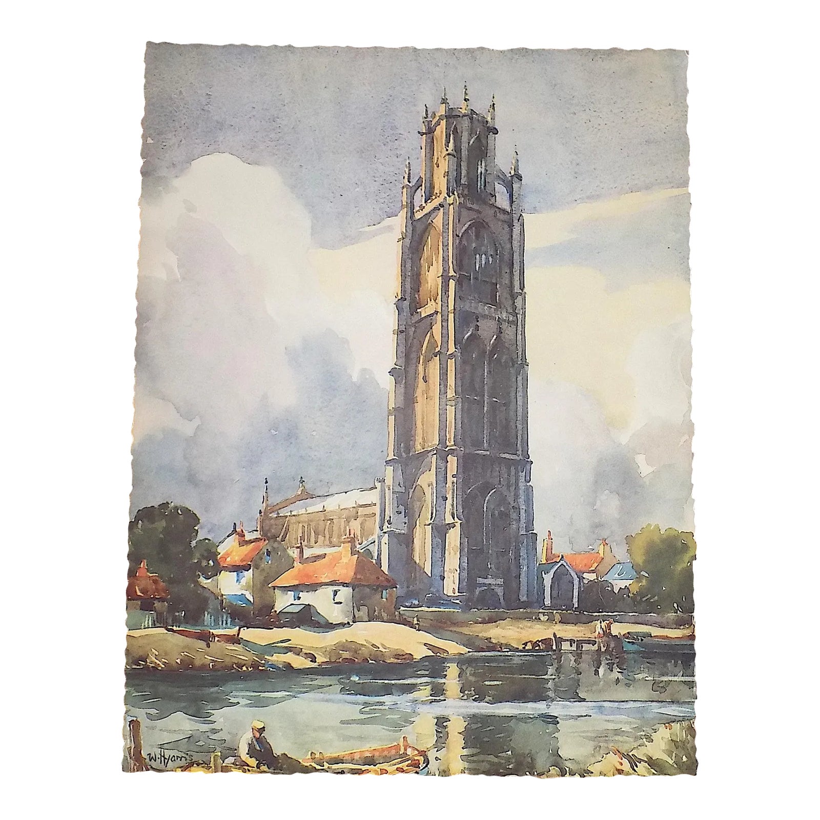 Vintage Lincolnshire, England Landscape After Listed British Artist W ...