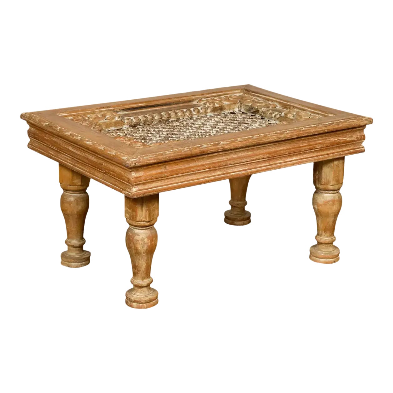 Rustic Indian Window Grate Cocktail Table with Iron Top and Baluster ...