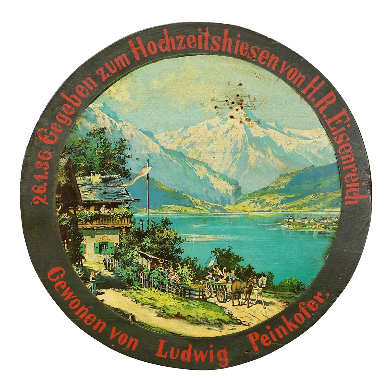 Antique Shooting Target With Alpine Landscape, Austria 1936 | Chairish