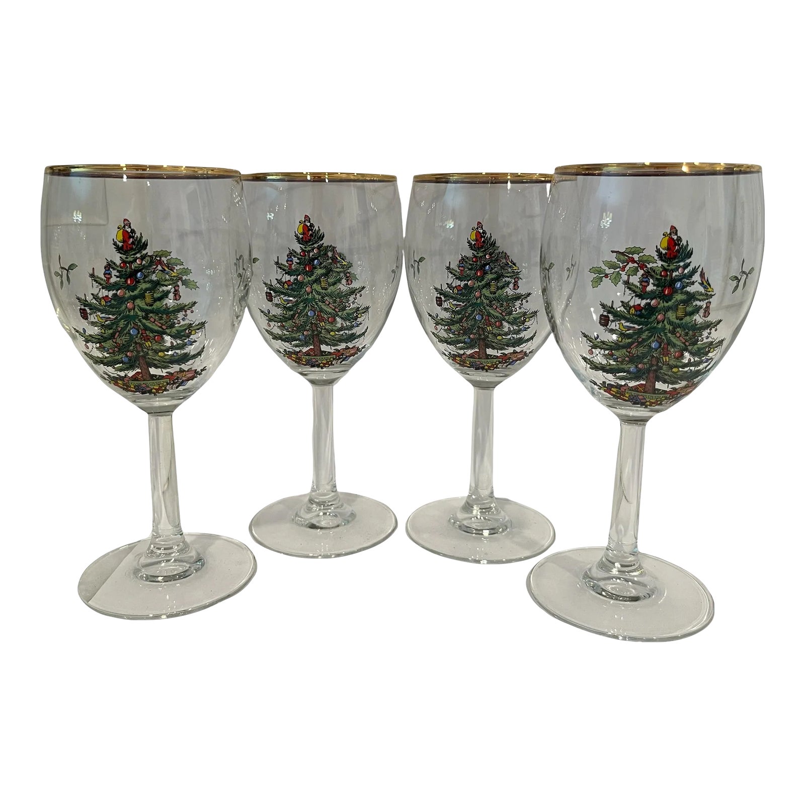 Vintage Spode Christmas Tree Wine Glasses- Set of 4 | Chairish